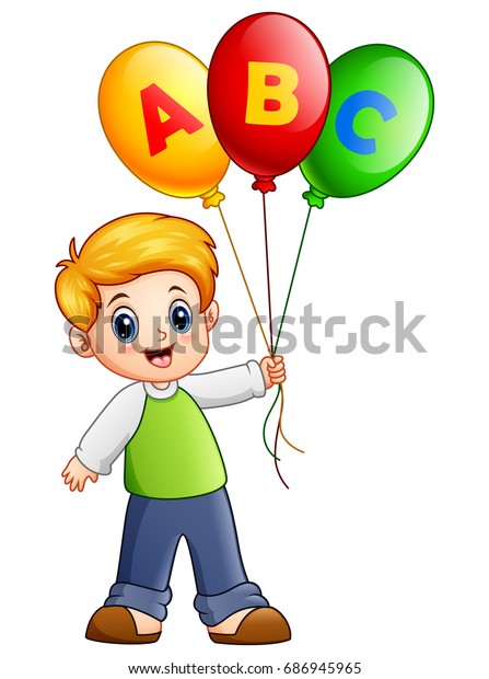 Vector Illustration Cartoon Boy Holding Alphabet Stock Vector (Royalty ...