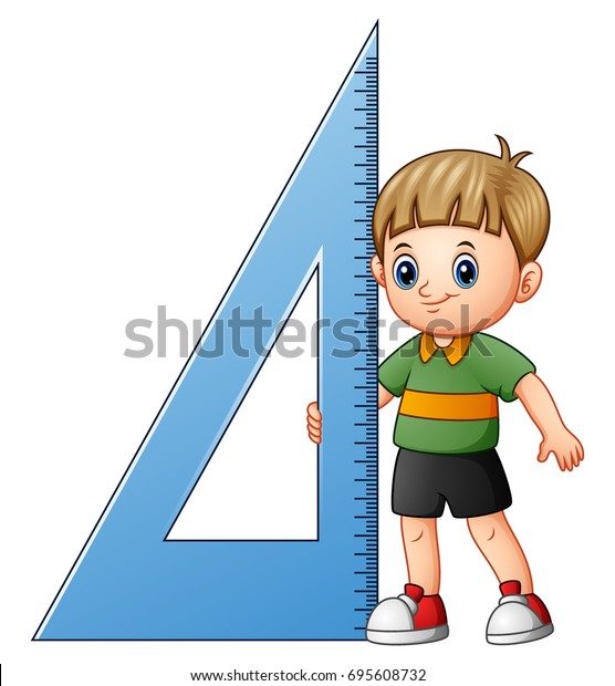 Vector Illustration Cartoon Boy Holding Triangle Stock Vector (Royalty ...