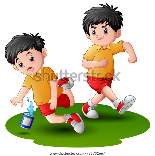Vector Illustration Cartoon Boy Kicking Others Stock Vector (Royalty ...