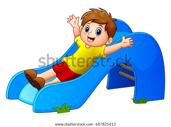 Vector Illustration Cartoon Boy Play Sliding Stock Vector (Royalty Free ...