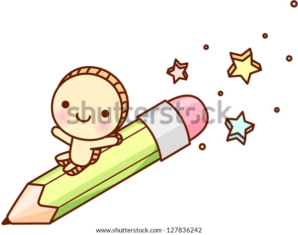 Vector Illustration Cartoon Boy Riding Pencil Stock Vector (Royalty ...