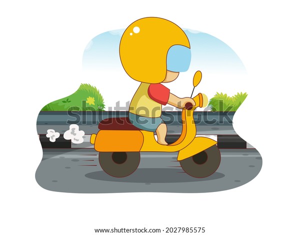 Vector Illustration Cartoon Boy Riding Yellow Stock Vector (Royalty ...