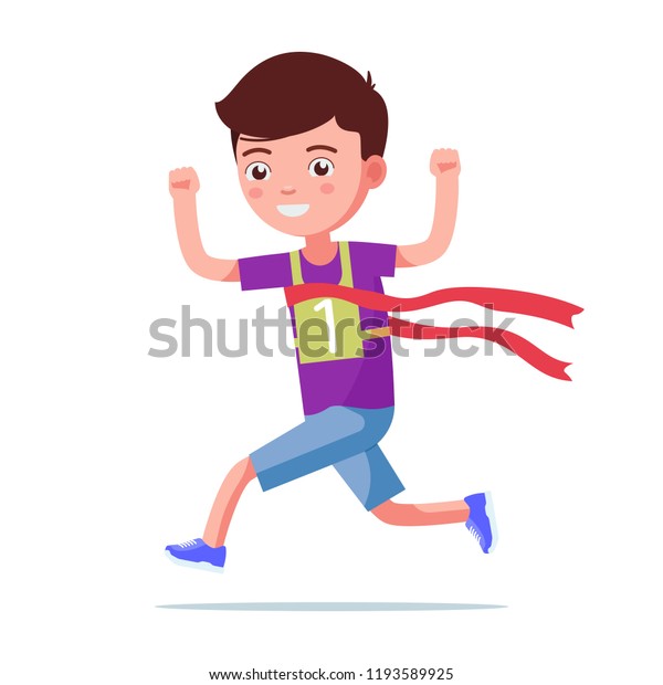 Vector Illustration Cartoon Boy Running Winning Stock Vector (Royalty ...