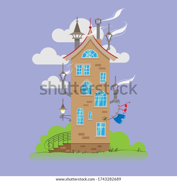 Vector Illustration Cartoon Brick House Red Stock Vector (Royalty Free ...