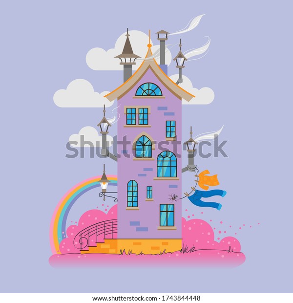 Vector Illustration Cartoon Brick House Yellow Stock Vector (Royalty ...