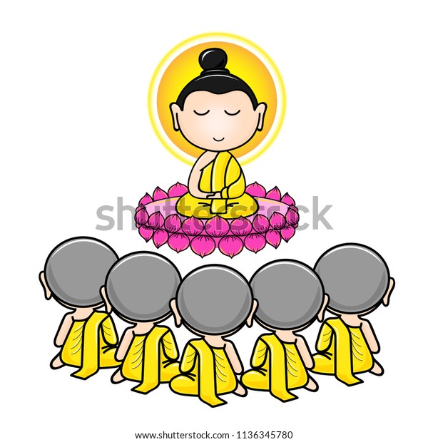 Vector illustration of cartoon. The Buddha taught the sermon or the ...