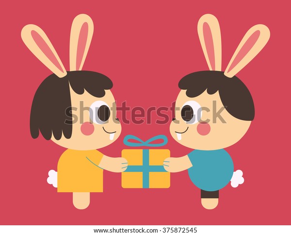 Vector Illustration Cartoon Bunny Couple Looking: เวกเตอร์สต็อก (ปลอด ...