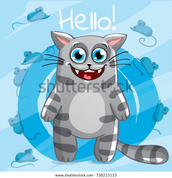Vector Illustration Cartoon Cat Hello Stock Vector (Royalty Free ...