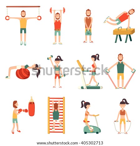 Vector Illustration Cartoon Characters Gym Equipment Stock Vector ...