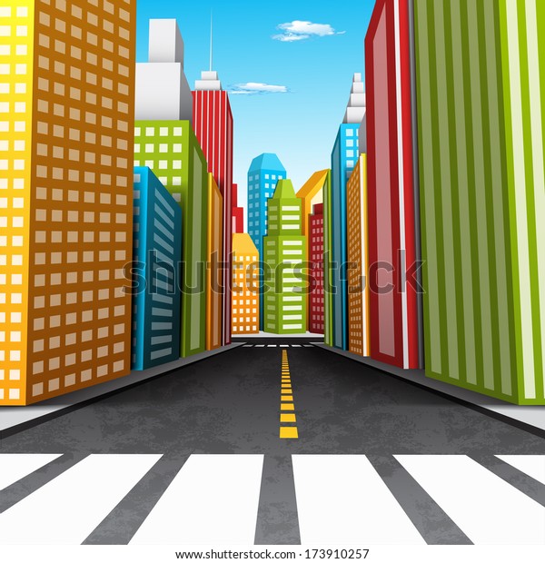 Vector Illustration Cartoon City Stock Vector (Royalty Free) 173910257 ...