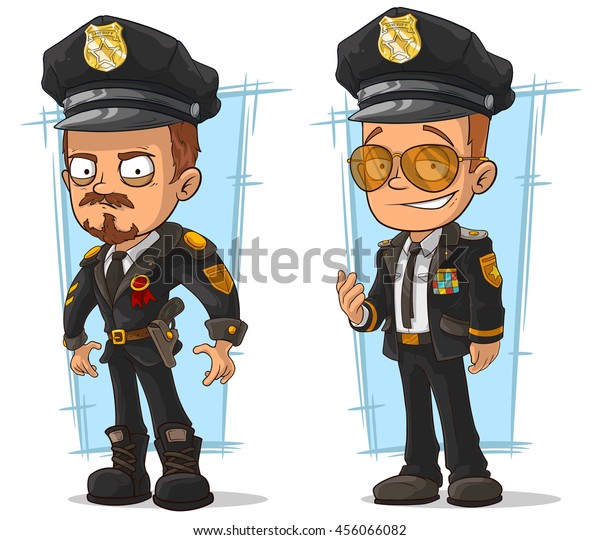 Vector Illustration Cartoon Cops Black Uniform: เวกเตอร์สต็อก (ปลอดค่า ...