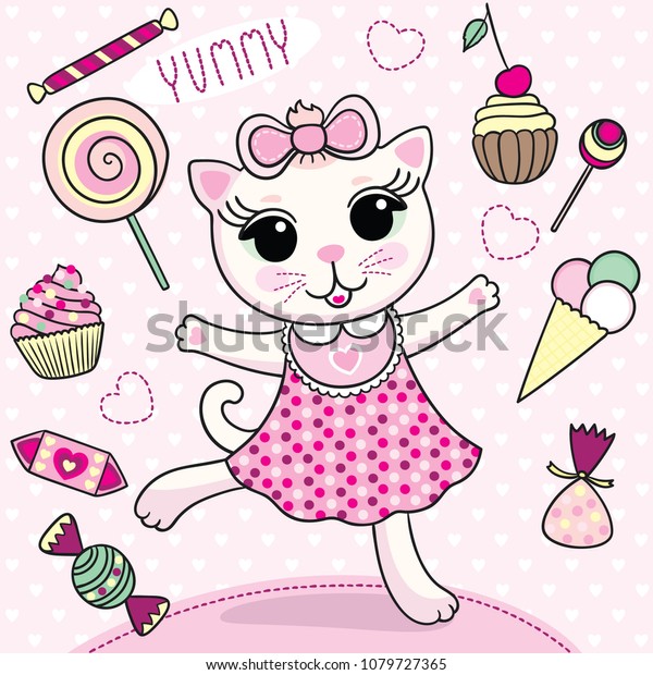 Vector Illustration Cartoon Cute Cat Girl Stock Vector (Royalty Free ...