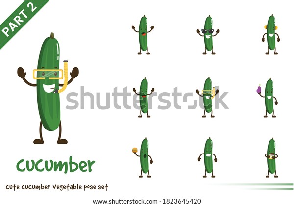 Vector Illustration Cartoon Cute Cucumber Vegetable: เวกเตอร์สต็อก ...