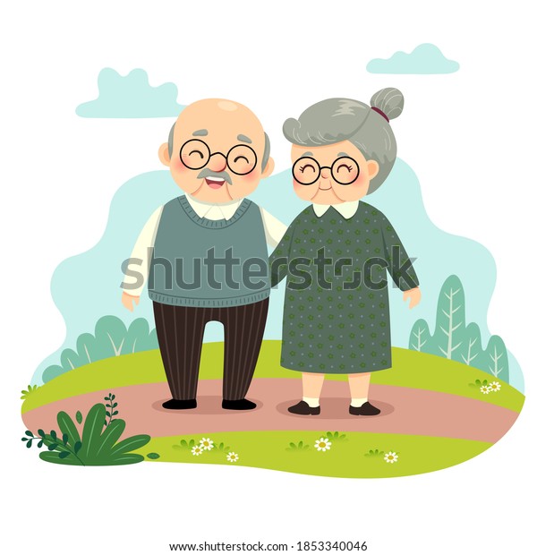 Vector Illustration Cartoon Elderly Couple Standing Stock Vector ...