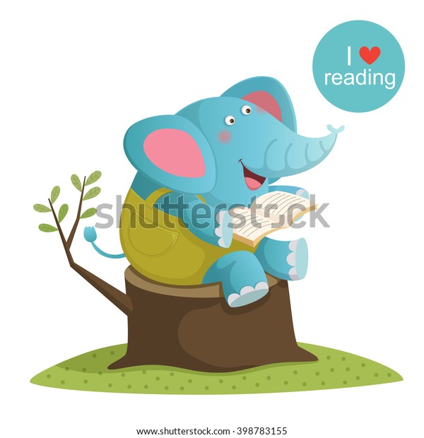Vector Illustration Cartoon Elephant Reading Book Stock Vector (Royalty ...