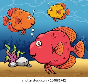 Vector Cartoon Happy Mother Fish Baby Stock Vector (Royalty Free ...