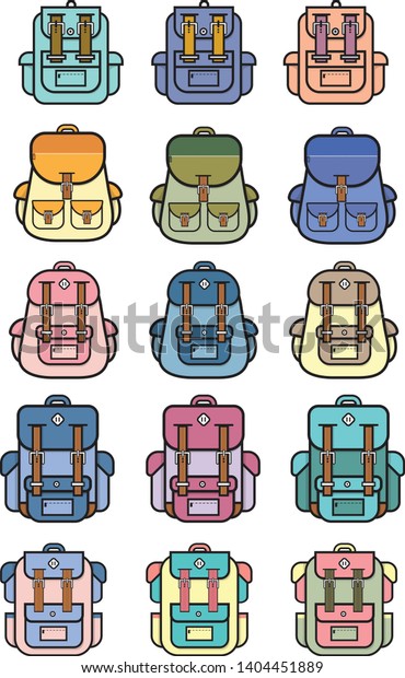 Vector Illustration Cartoon Flat Backpack Set 스톡 벡터(로열티 프리) 1404451889 ...