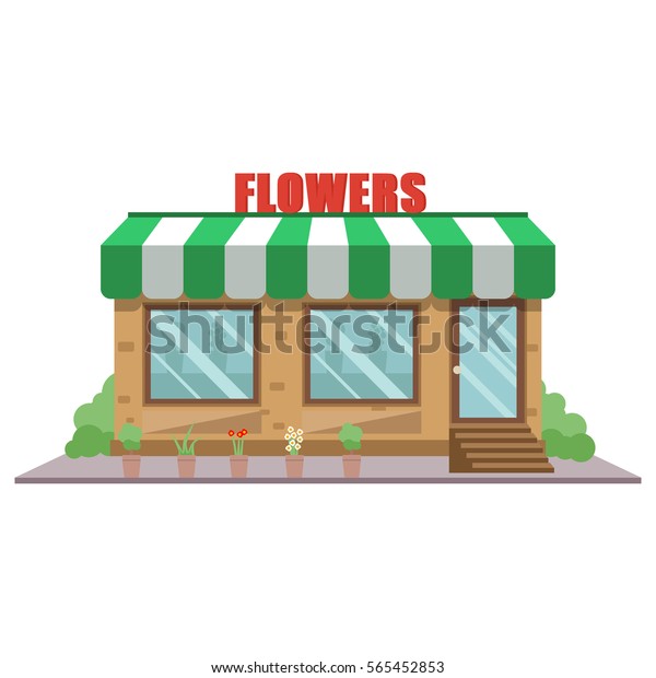Vector Illustration Cartoon Flower Shop Front Stock Vector (Royalty ...