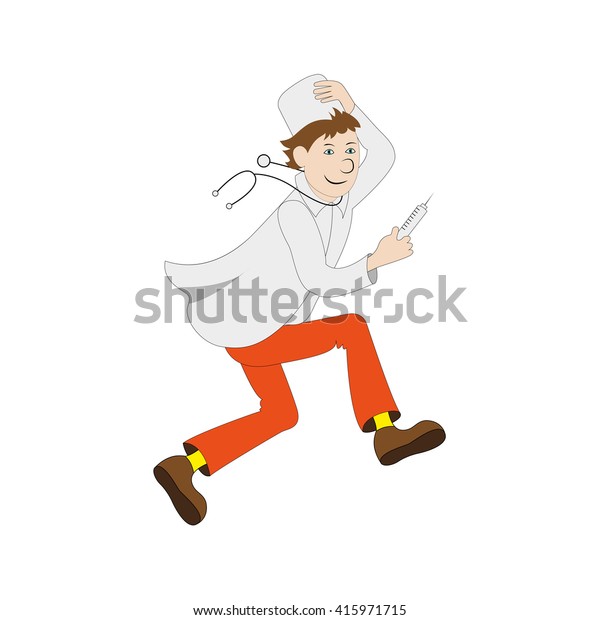 Vector Illustration Cartoon Funny Running Doctor: vector de stock ...