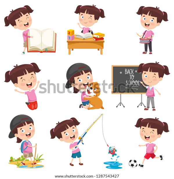Vector Illustration Cartoon Girl Doing Various Stock Vector (Royalty ...