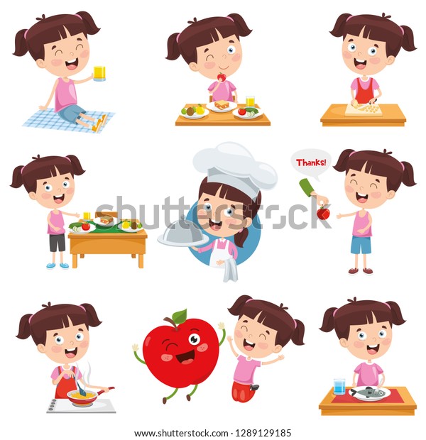 Vector Illustration Cartoon Girl Doing Various Stock Vector (Royalty ...