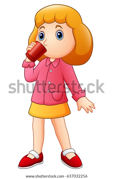 Vector Illustration Cartoon Girl Drinking Cup Stock Vector (Royalty ...