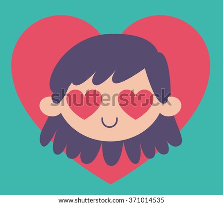 Vector Illustration Cartoon Girl Head Hearts Stock Vector (Royalty Free ...