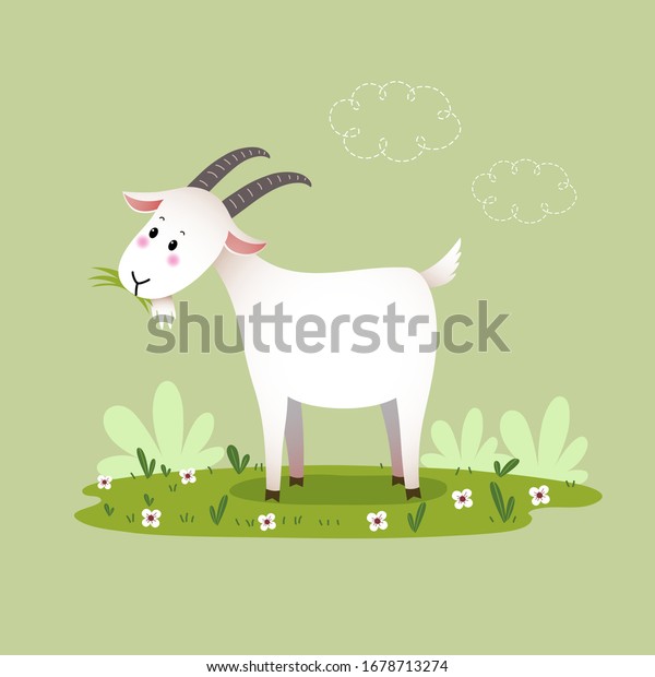 Vector Illustration Cartoon Goat Eating Grass Stock Vector (Royalty ...