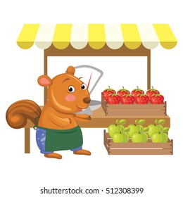 Vector Illustration Cartoon Greengrocer Squirrel Stock Vector (Royalty ...