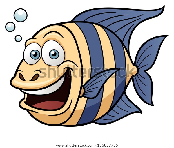 Vector Illustration Cartoon Happy Fish Stock Vector (Royalty Free ...