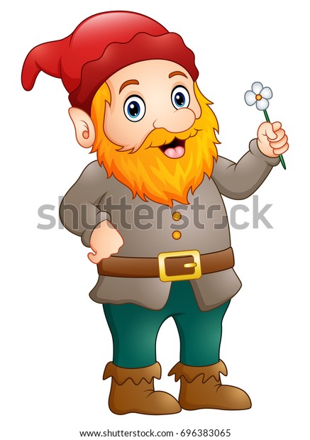 Vector Illustration Cartoon Happy Gnome Holding Stock Vector (Royalty ...