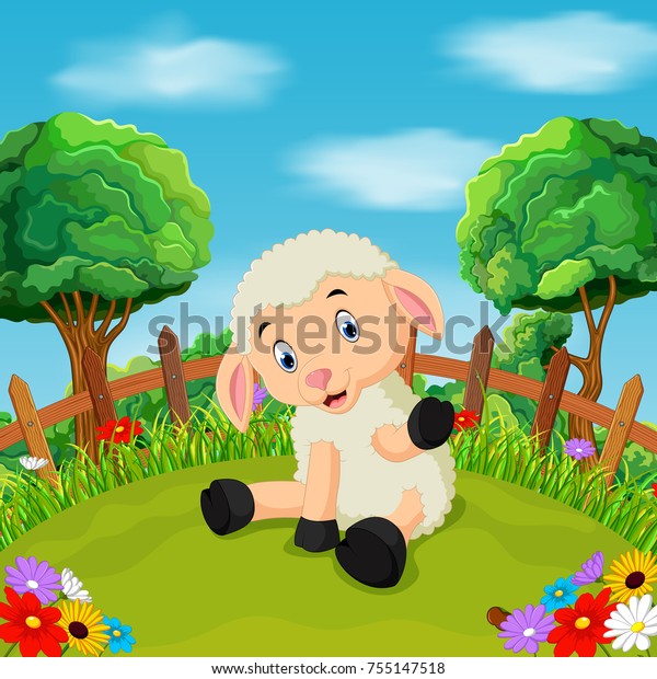 Vector Illustration Cartoon Happy Sheep Smile Stock Vector (Royalty ...