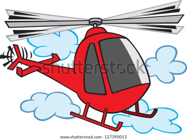 Vector Illustration Cartoon Helicopter Flying Clouds Stock Vector ...