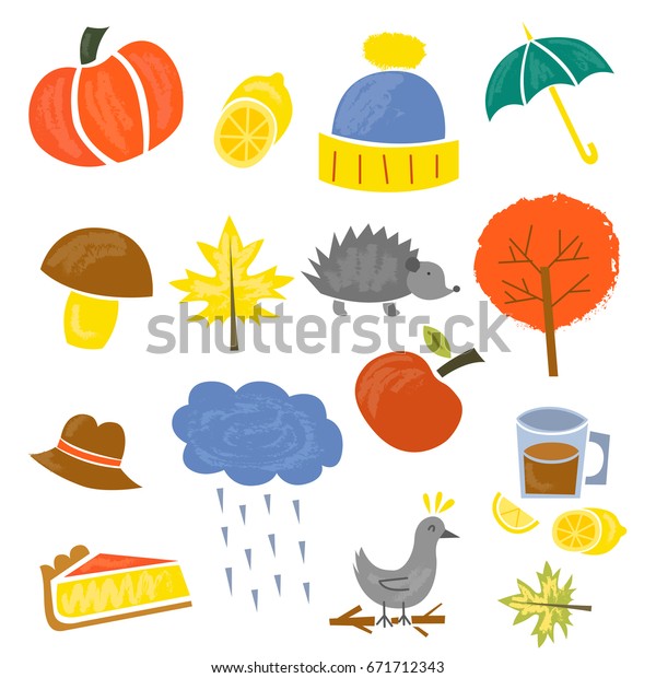 Vector Illustration Cartoon Isolated Autumn Icons: เวกเตอร์สต็อก (ปลอด ...