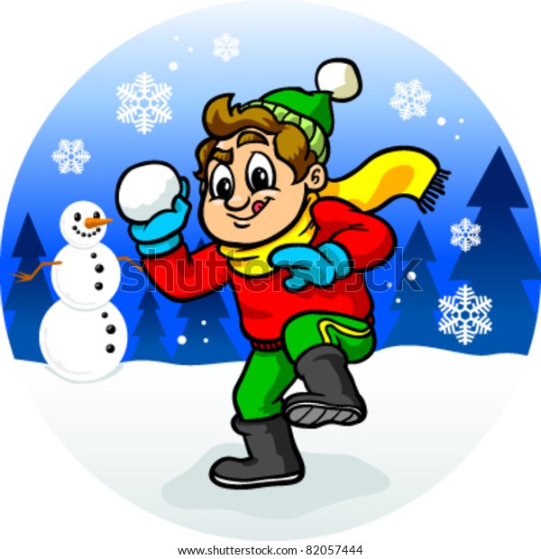 Vector Illustration Cartoon Kid Throwing Snowball Stock Vector (Royalty ...