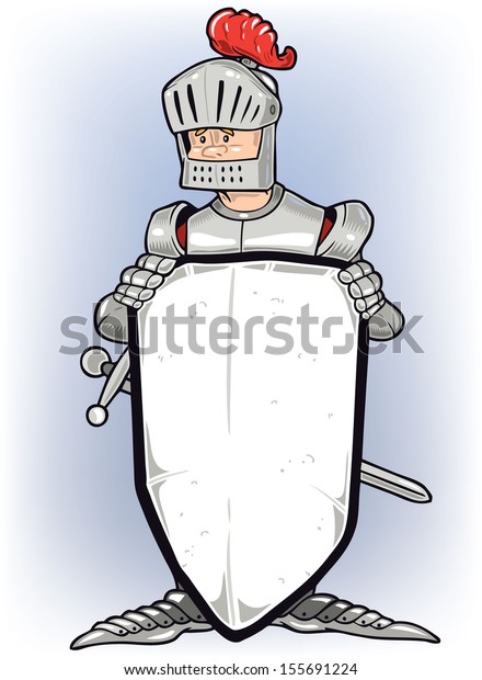 Vector Illustration Cartoon Knight Holding Shield Stock Vector (Royalty ...