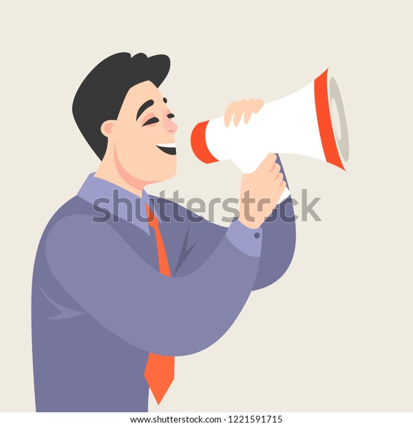 Vector Illustration Cartoon Man Speaking Into Stock Vector (Royalty ...