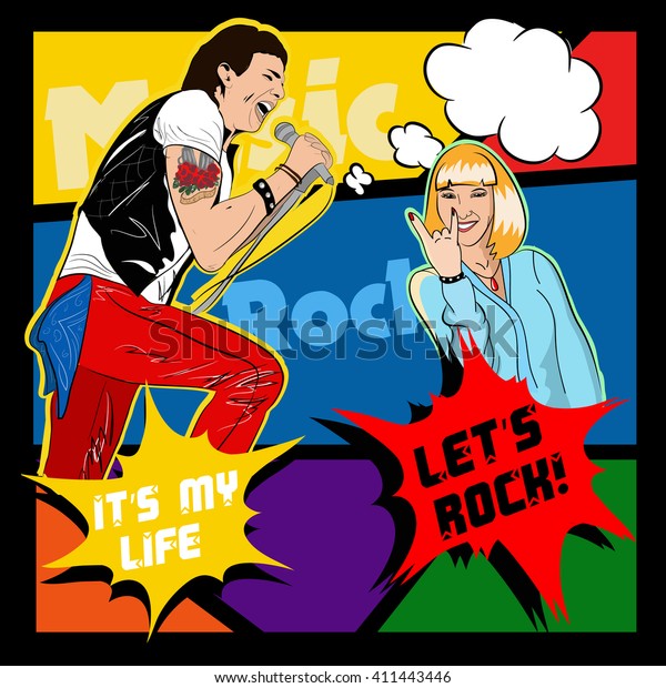 vector illustration - cartoon - man-rocker with microphone