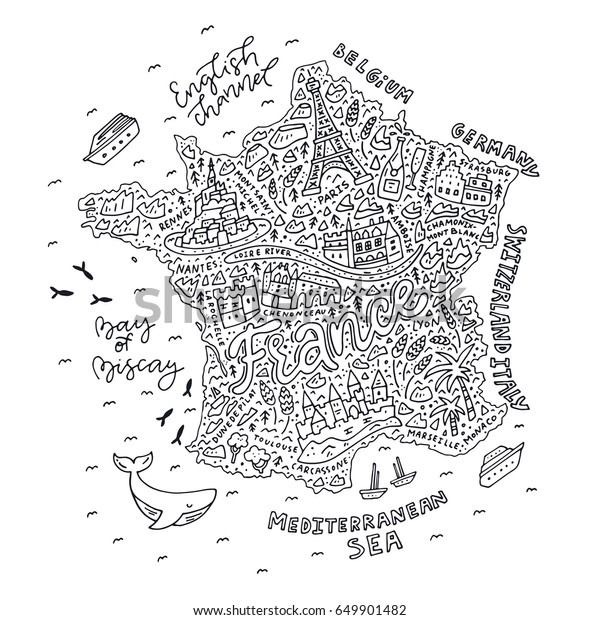 Vector Illustration Cartoon Map France Doodle Stock Vector (Royalty ...