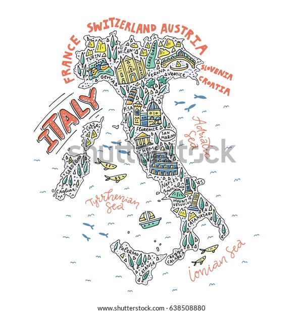 Vector Illustration Cartoon Map Italy Doodle Stock Vector (Royalty Free ...
