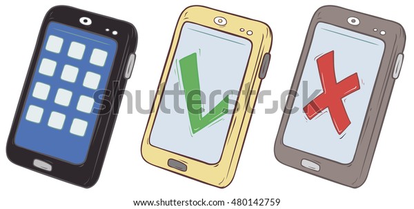 Vector Illustration Cartoon Mobile Smart Phones Stock Vector (Royalty ...
