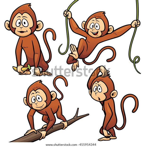 Vector Illustration Cartoon Monkey Character Set Stock Vector (Royalty ...