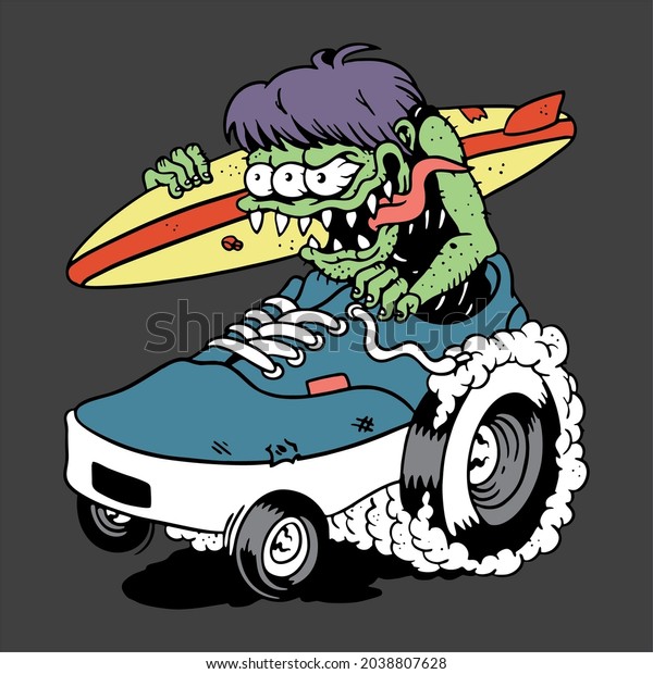Vector Illustration Cartoon Monster Surfing Sport Stock Vector (Royalty ...