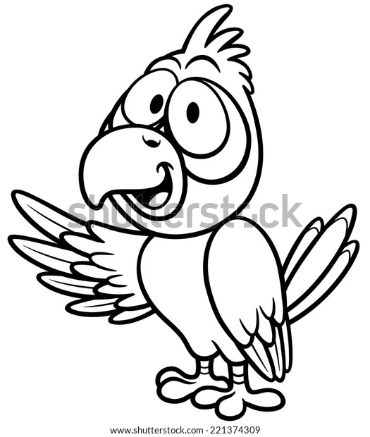 Vector Illustration Cartoon Parrot Coloring Book Stock Vector (Royalty ...