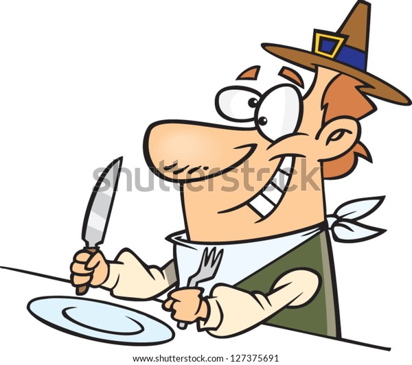 Vector Illustration Cartoon Pilgrim Man Sitting Stock Vector (Royalty ...