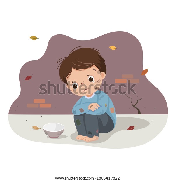 Vector Illustration Cartoon Poor Boy Begging Stock Vector (Royalty Free ...