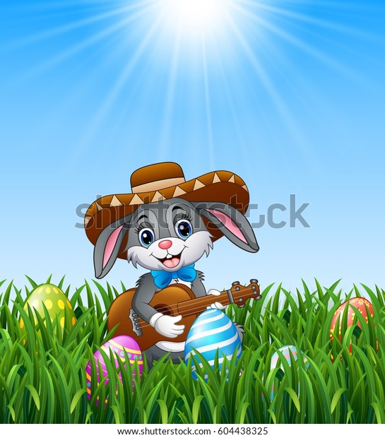 Vector Illustration Cartoon Rabbit Mexican Playing Stock Vector ...