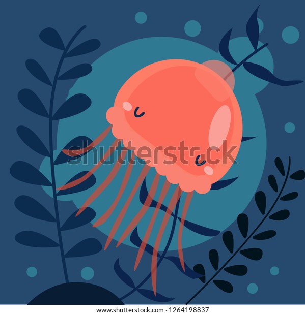 Vector Illustration Cartoon Red Jellyfish Isolated Stock Vector ...