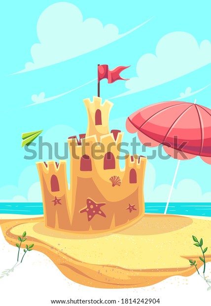 Vector Illustration Cartoon Sand Castle Print Stock Vector (Royalty ...