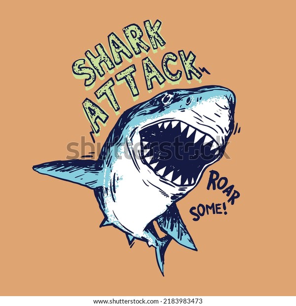 Vector Illustration Cartoon Shark Typography Elements Stock Vector ...
